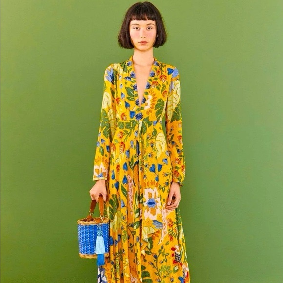FARM Rio | Dresses | Nwt Farm Rio Yellow Green Pleated Sundress With ...